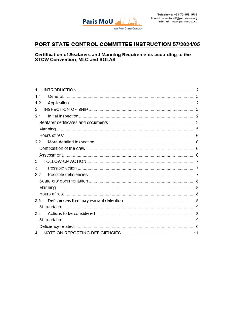 PSCC57-2024-05 Certification and Manning According STCW Convention MLC and SOLAS | PDF | Sailor ...