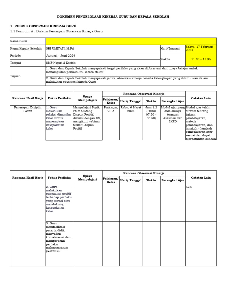 Form Observasi Guru | PDF