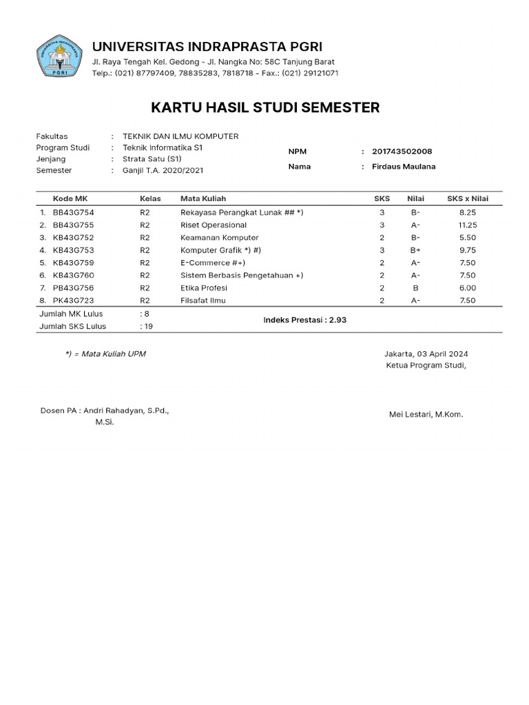 Cetak KHS-201743502008 | PDF