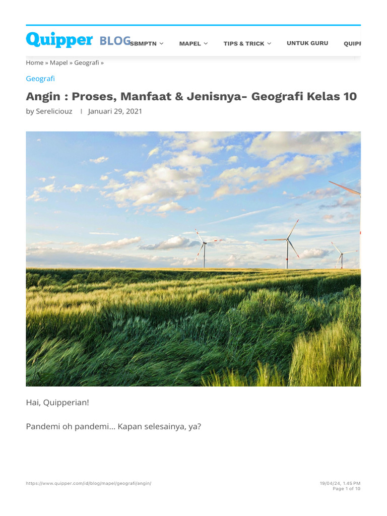 Angin - Proses, Manfaat & Jenisnya - Geografi Kelas 10 - Quipper Blog | PDF