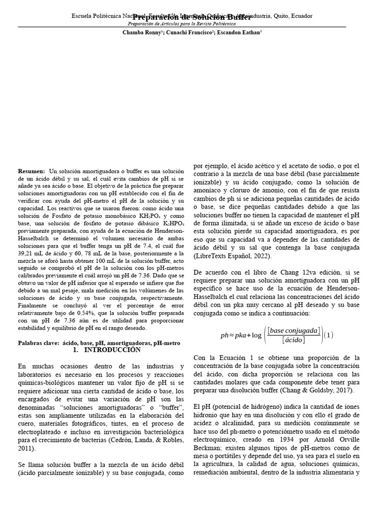 Informe Solución Buffer | PDF | Solución tampón | Ph