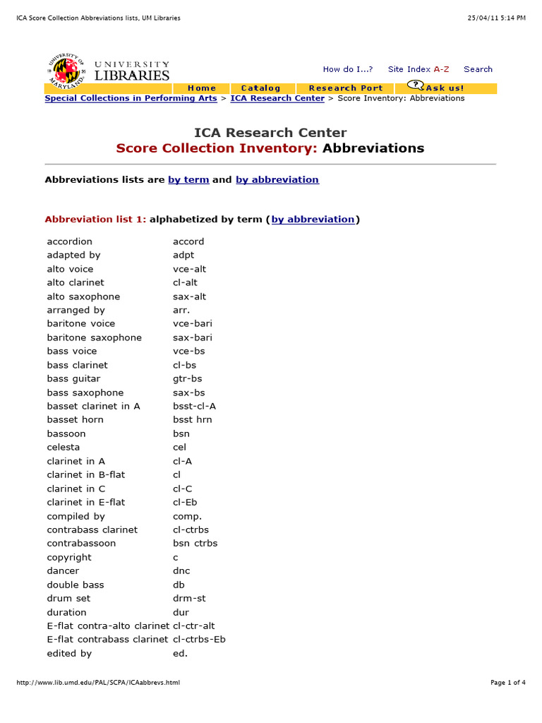 Instrument Abbreviations | PDF | Clef | Saxophone