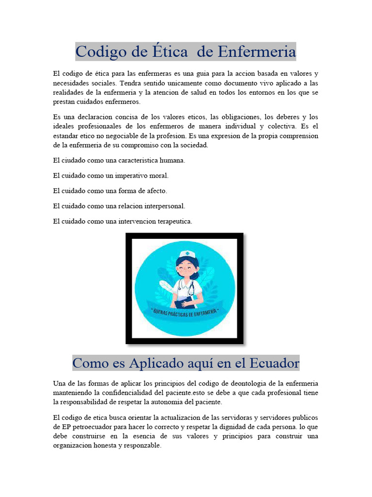 Codigo de Etica de Enfermeria | PDF