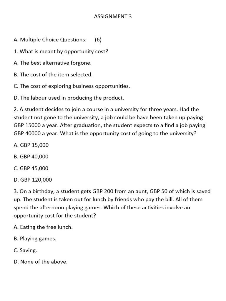 Grade 11 Assignment 3 | PDF | Opportunity Cost | Cost
