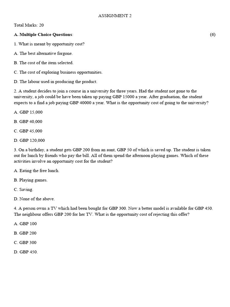 Grade 11 Assignment 2 - Opportunity Cost | PDF | Opportunity Cost | Cost