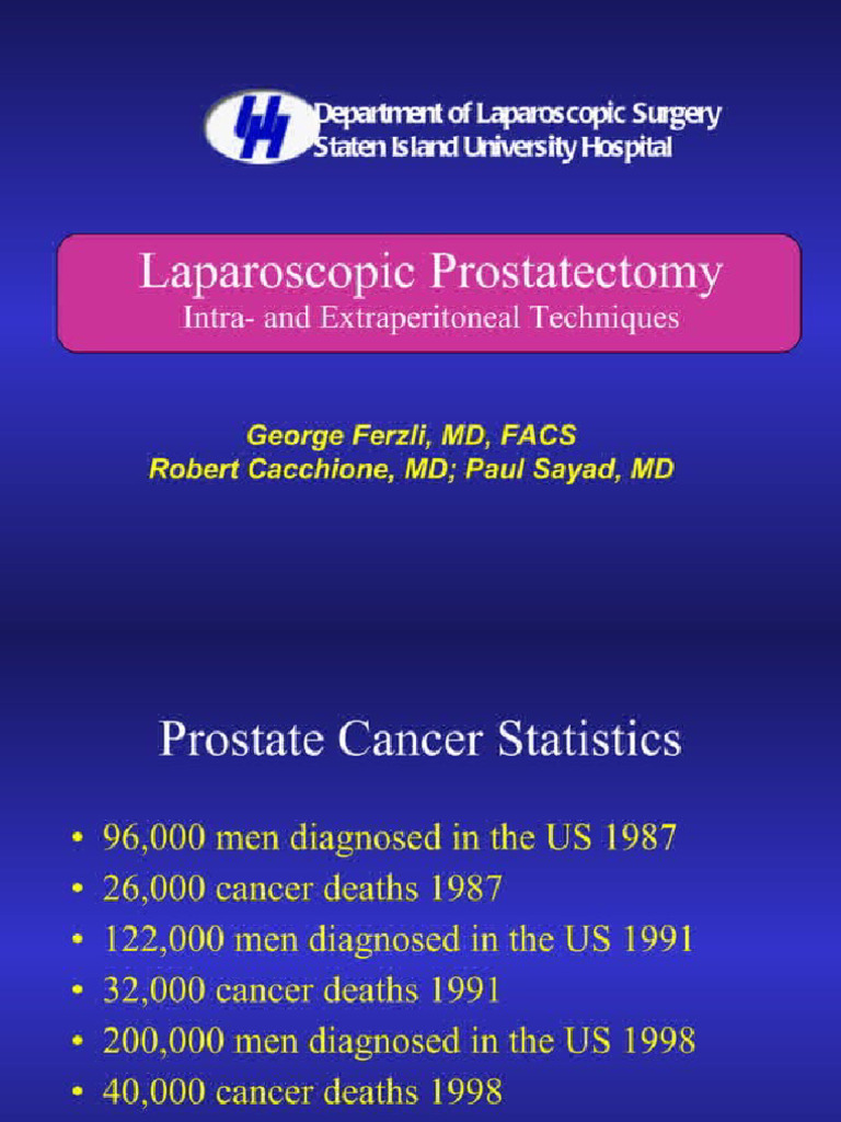 Laparoscopic Prostatectomy Intra - and Extraperitoneal Techniques ...