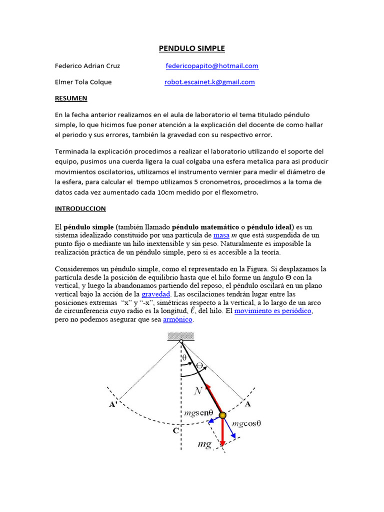 Pendulo Simple | PDF | Péndulo | Tiempo espacial