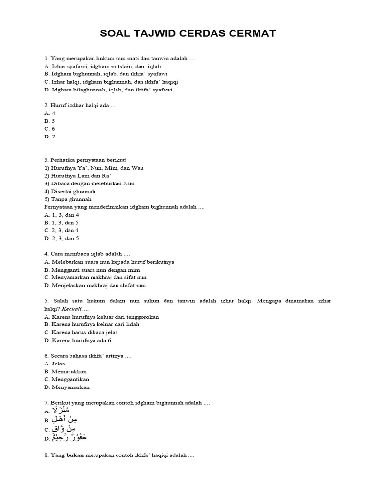 Soal Tajwid | PDF | Agama & Spiritualitas