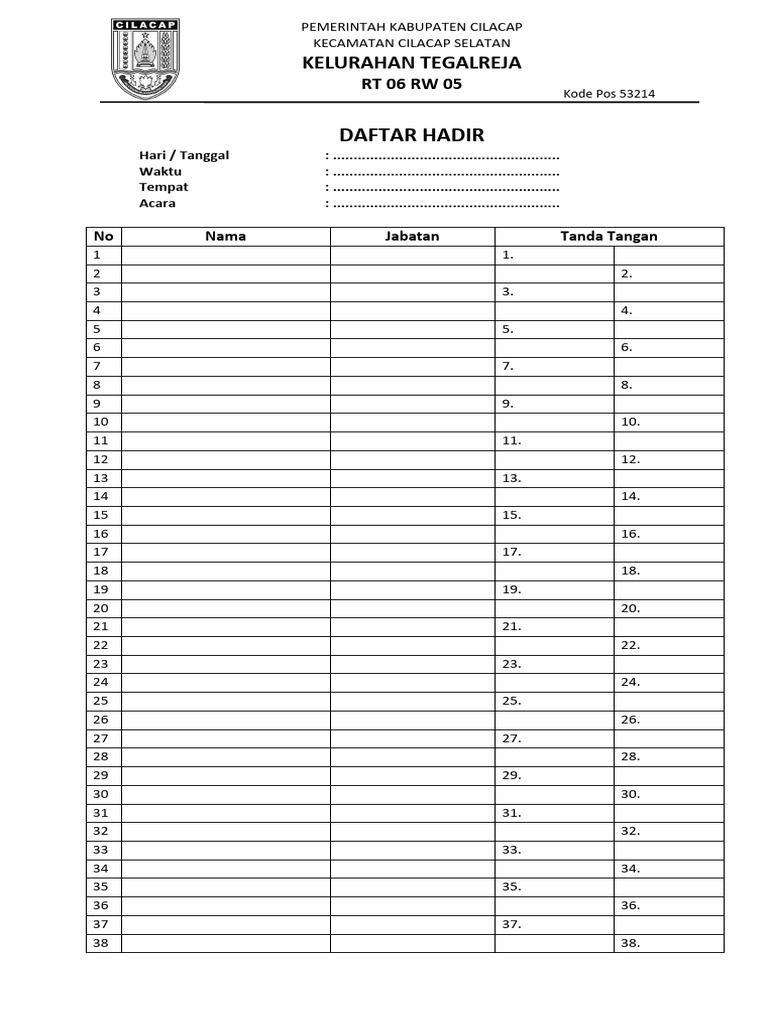 Daftar Hadir Rapat RT | PDF