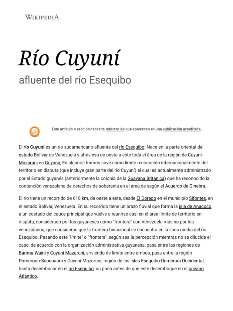 Río Cuyuní - Wikipedia, La Enciclopedia Libre | PDF | Biomas acuáticos ...