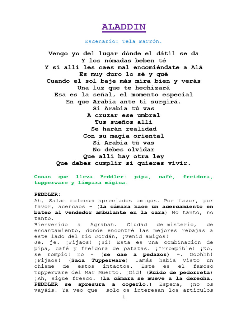 ALADDIN el musical (libreto) | PDF
