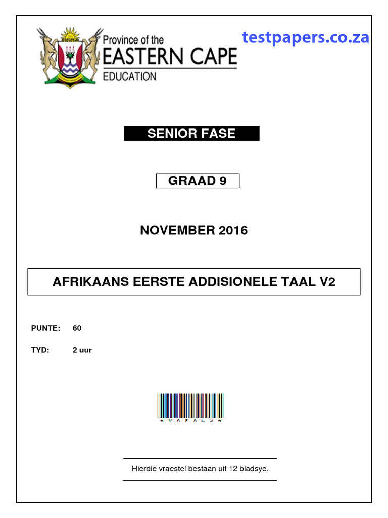 Afr Fal p2 Gr9 QP Nov2016 | PDF