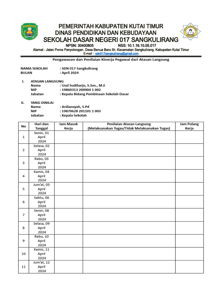 Absen Kepala Sekolah | PDF
