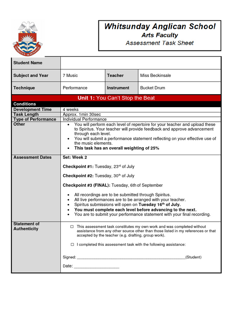 Music YR7 Task #1 (Performance) 2024 | PDF | Tempo | Rhythm