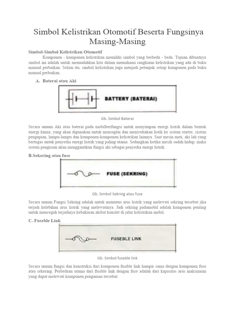 Simbol Kelistrikan Otomotif Beserta Fungsinya Masing | PDF