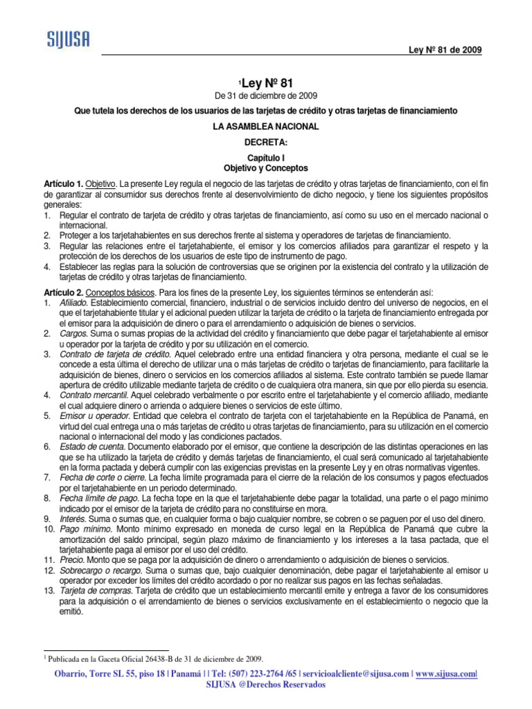 Ley 81 | PDF | Tarjeta de crédito | Bancos