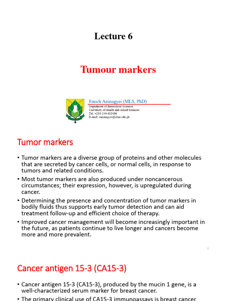 Lecture 6-Tumour Markers | PDF | Biomarker | Ovarian Cancer