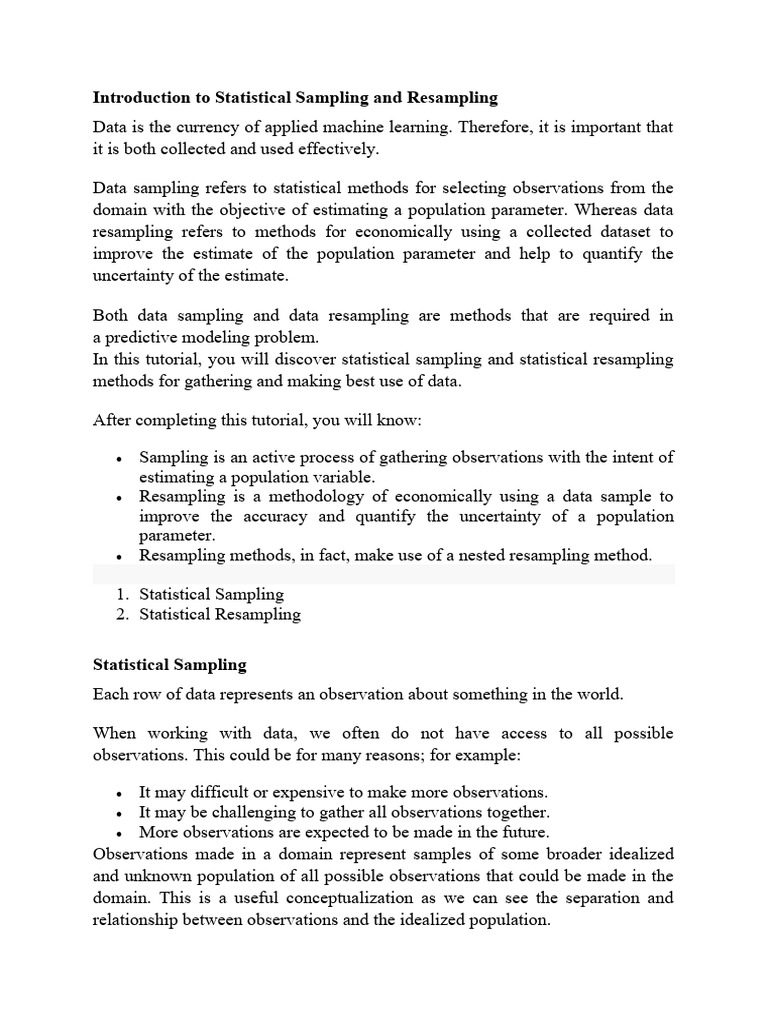 Introduction To Statistical Sampling and Resampling | PDF | Sampling (Statistics) | Statistics