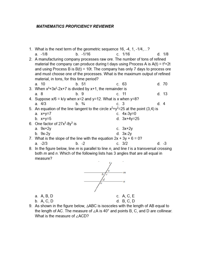 Math Reviewer | PDF | Circle | Angle