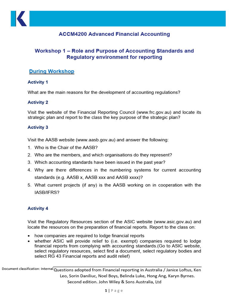 ACCM4200 Questions Workshop 01 | PDF | Accounting | Financial Statement