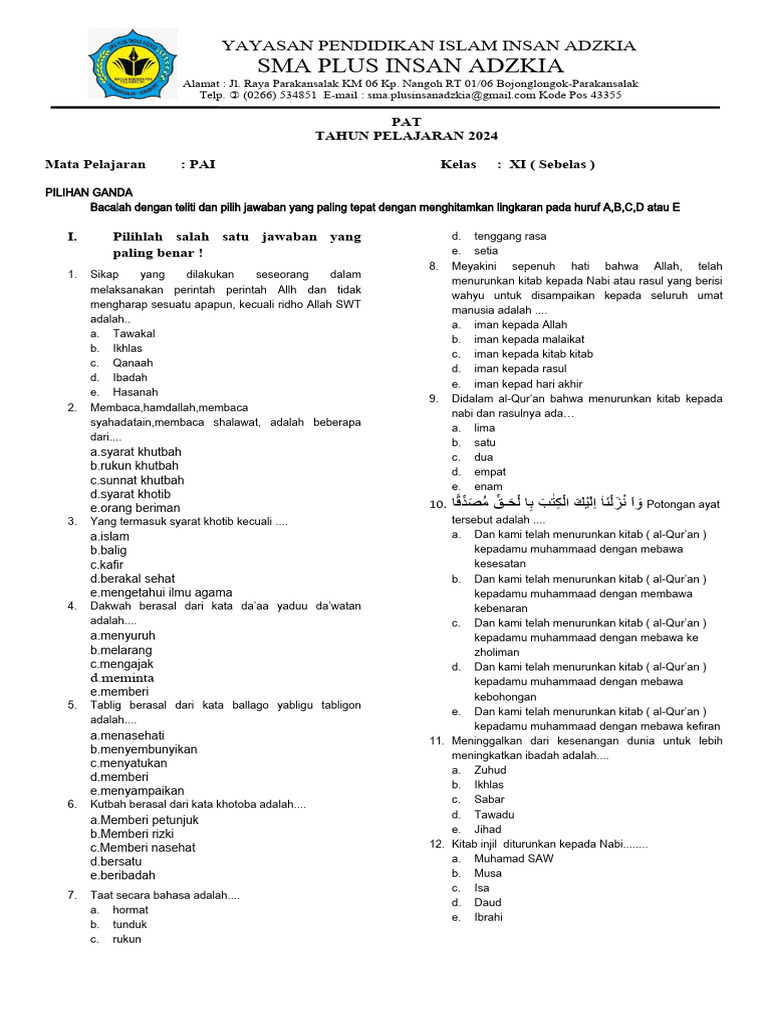 Soal Pai Xi Pat 2024 | PDF