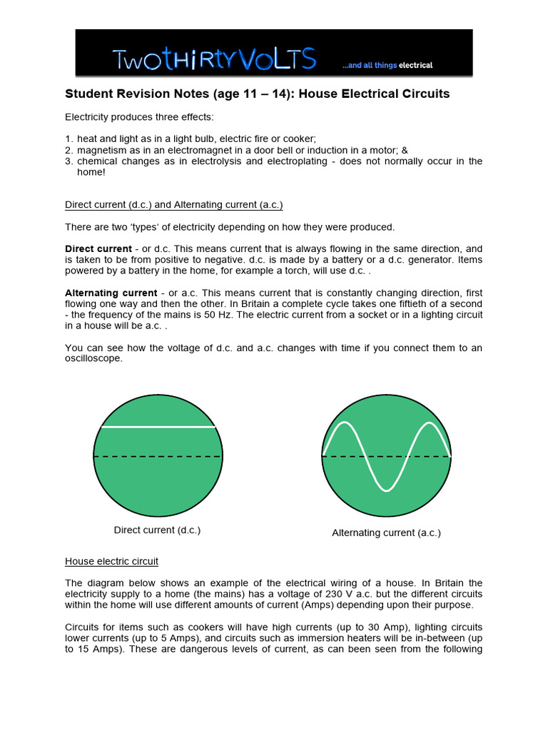 House Electrical Circuits 11 14 Student Revision Notes | PDF ...