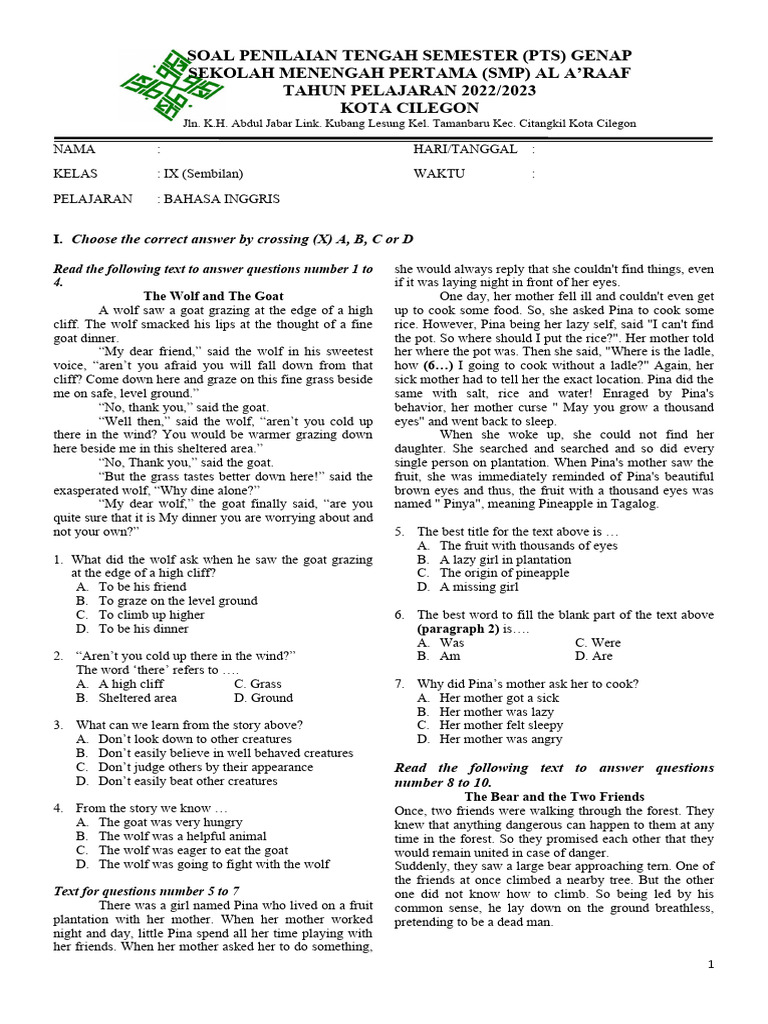 SOAL KELAS 9 PTS GENAP 20222023 | PDF
