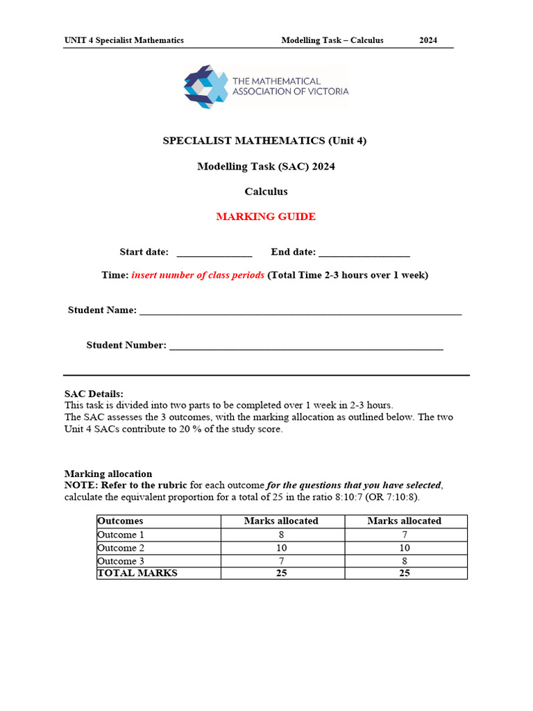 MAV 2024 Calculus SAC Soln's | PDF | Mathematics