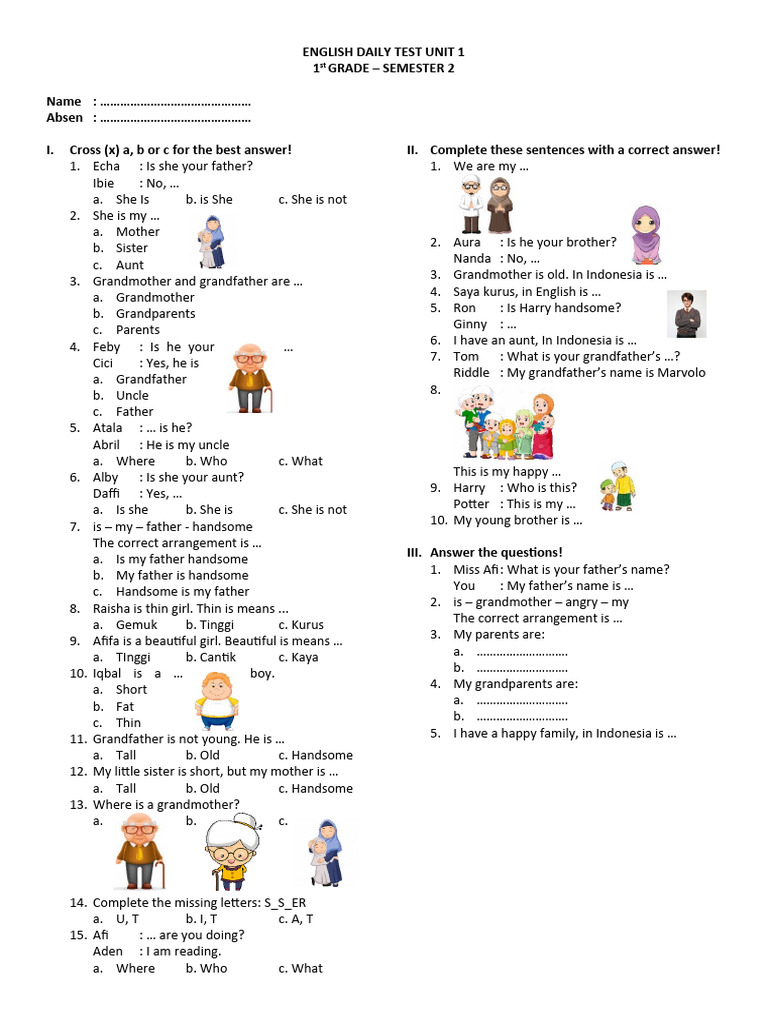 English Daily Test Unit 1 Grade 1 Pdf Human Life Stages Social