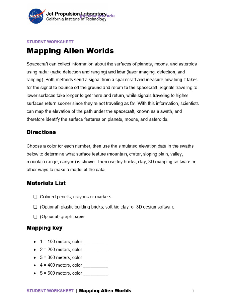 mappingworlds_worksheet | PDF | Lidar | Planets Of The Solar System