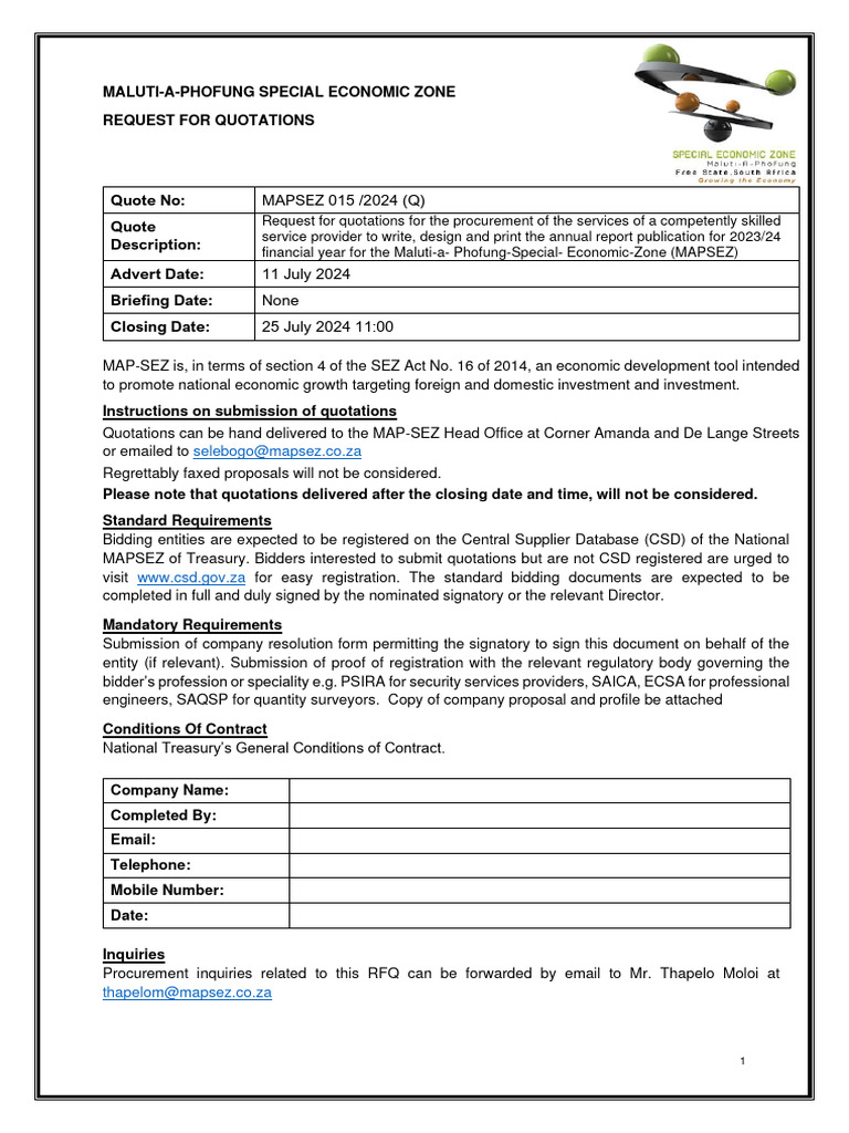 MAPSEZ Annual Report RFQ 2023/24 | PDF | Business