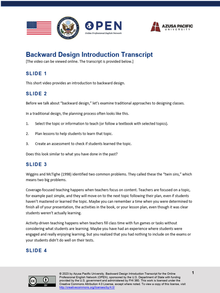 Backward Design Introduction Transcript | PDF | Educational Assessment ... Backward Design Introduction Transcript | PDF | Educational Assessment ...