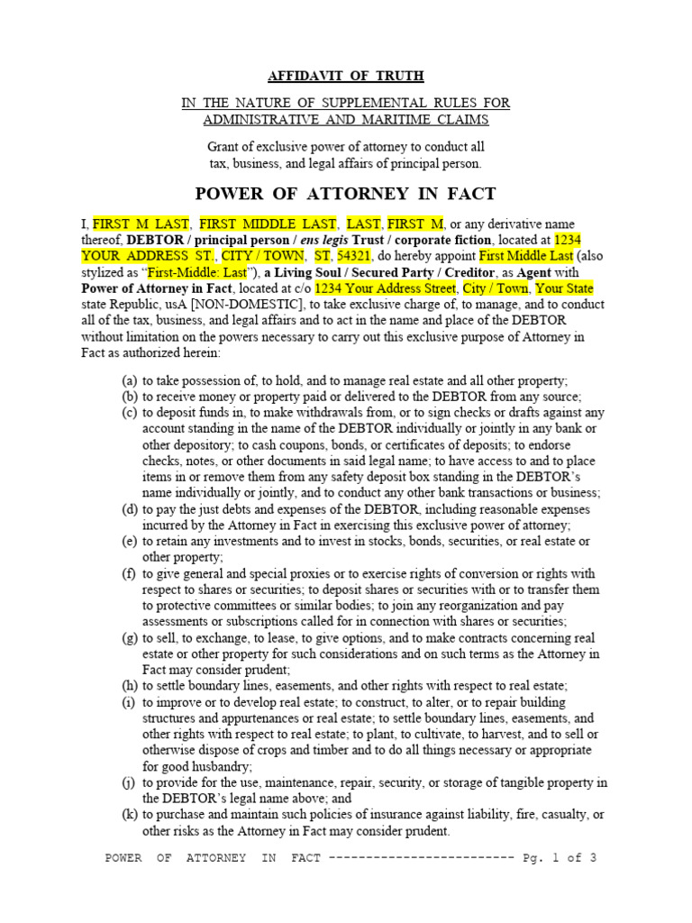 Exclusive Power of Attorney Affidavit | PDF | Power Of Attorney ...