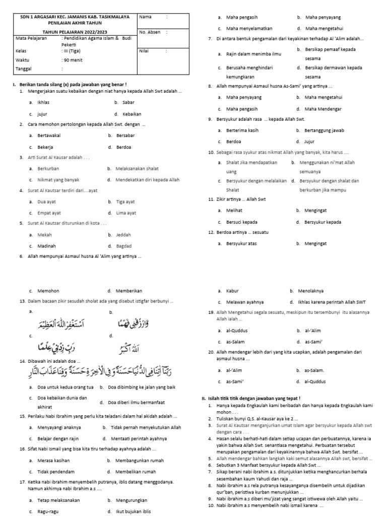 Soal PAT KELAS 32023 | PDF