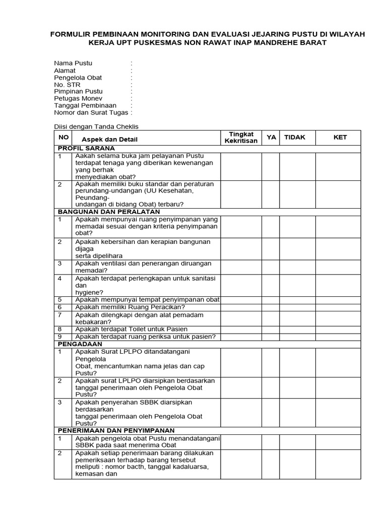 Instrumen Monev Pustu | PDF | Kesehatan Holistik