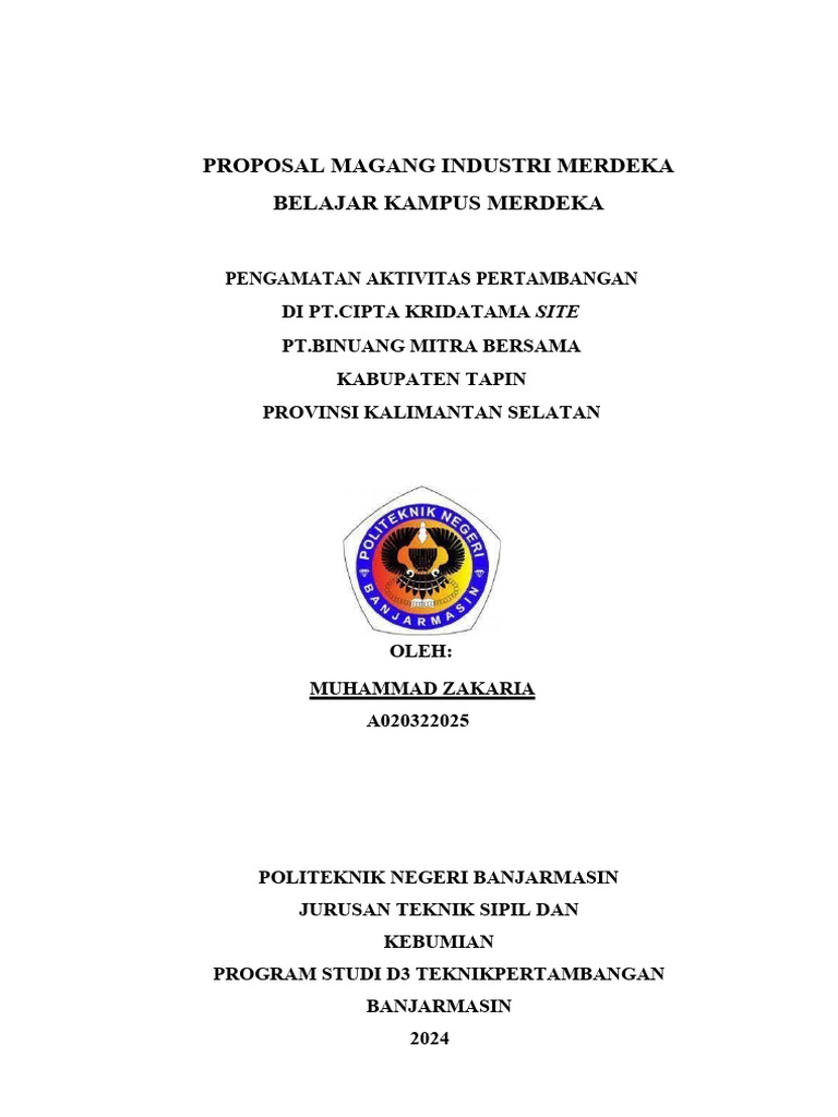 A020322025 - Muhammad Zakaria - Proposal Magang | PDF | Bisnis