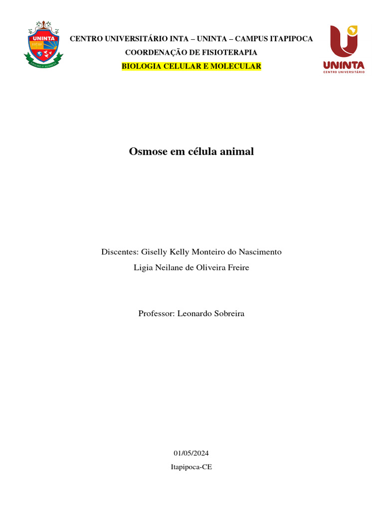 Osmose PDF | PDF | Osmose | Membrana celular