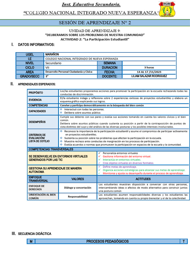 3º DPCC - Ses 2 Uni 7 - Sem 02 | PDF | Escuelas | Aprendizaje