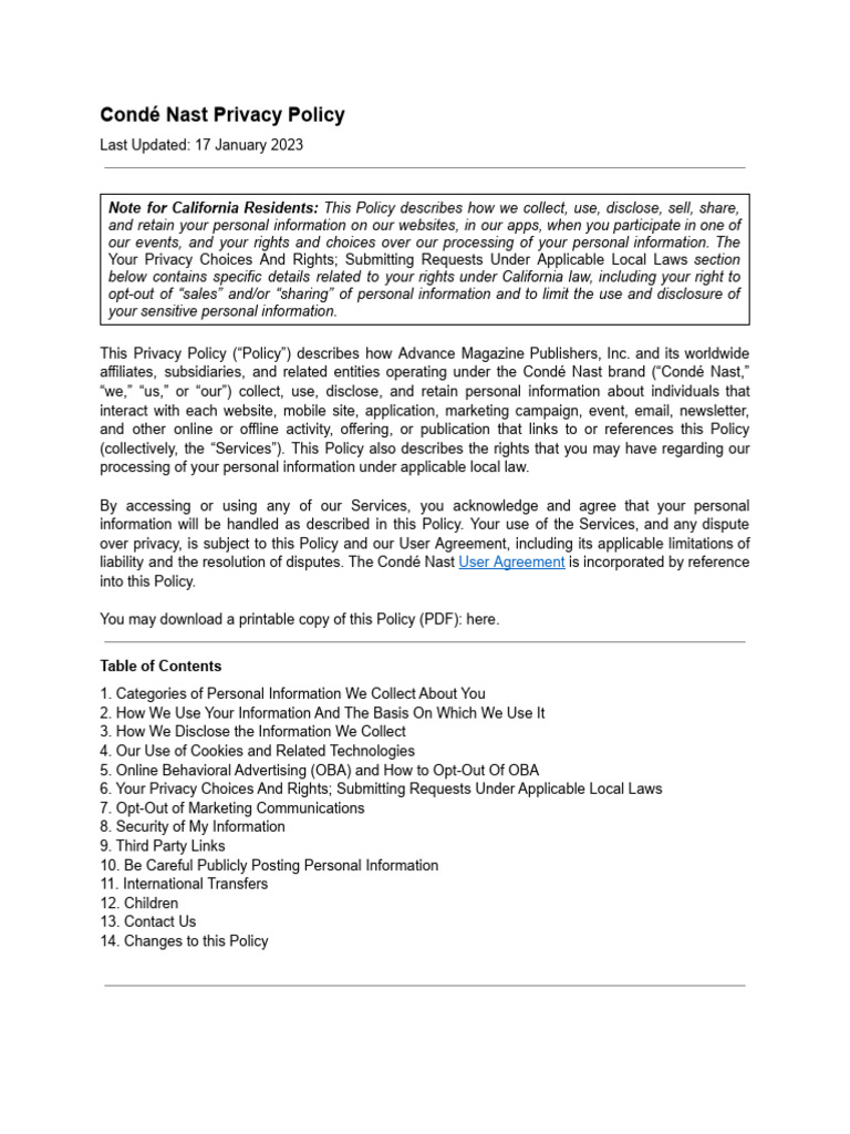 Final Conde Nast - PRIVACY POLICY CLEAN 16 Jan 2023.docx 1 Redacted | PDF | Http Cookie ...