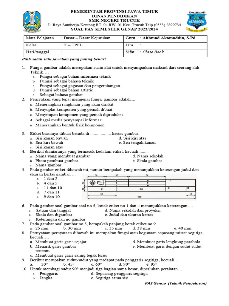 SOAL PAS Kelas X-TPFL Genap TA. 2023-2024 | PDF