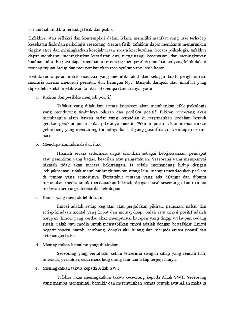 Manfaat Tafakkur untuk Kesehatan Mental | PDF