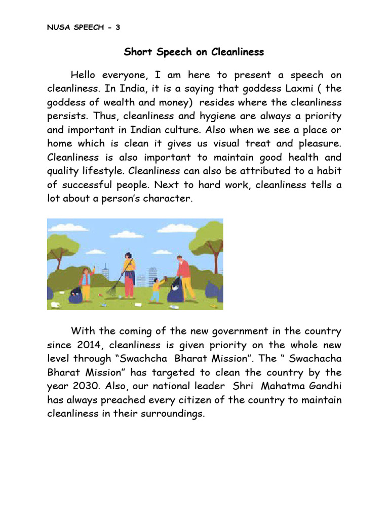 Nusa - Speech 2 Cleanliness | PDF | Hygiene
