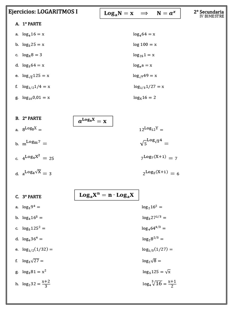 Logarithm Exercises for 2nd Grade | PDF | Teaching Methods & Materials
