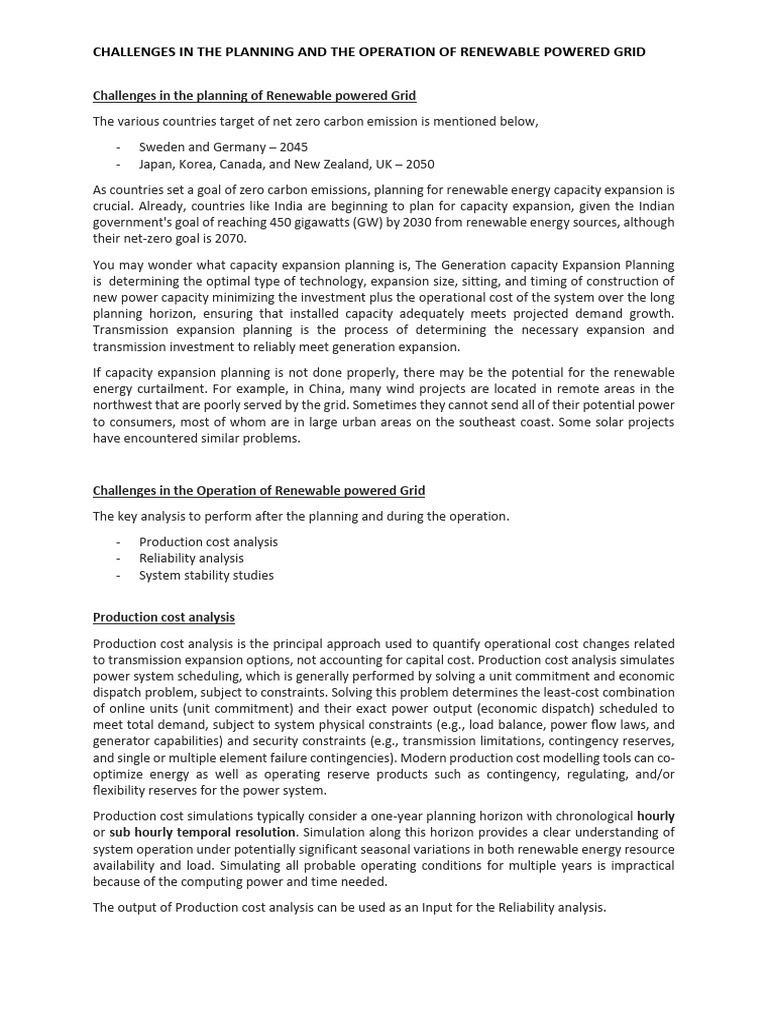 Planning And The Operation Of Renewable Powered Grid Pdf Electrical