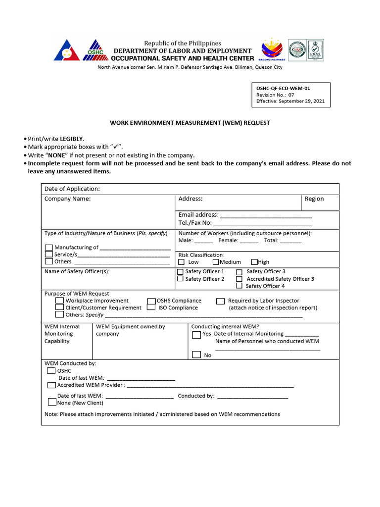 WEM Request Form With New Logo | PDF | Safety