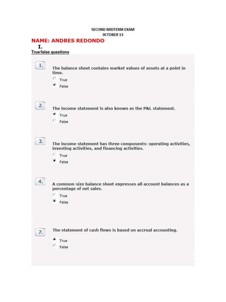 MIDTERM EXAM CM II - Andres Redondo | PDF | Equity (Finance) | Balance Sheet