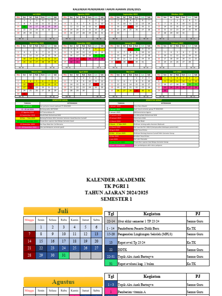 Kalender Pendidikan TK 2024/2025 | PDF