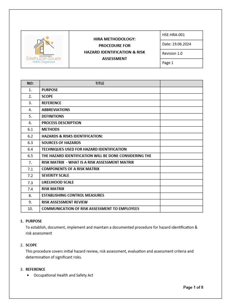 HIRA Methodology | PDF | Risk | Risk Assessment