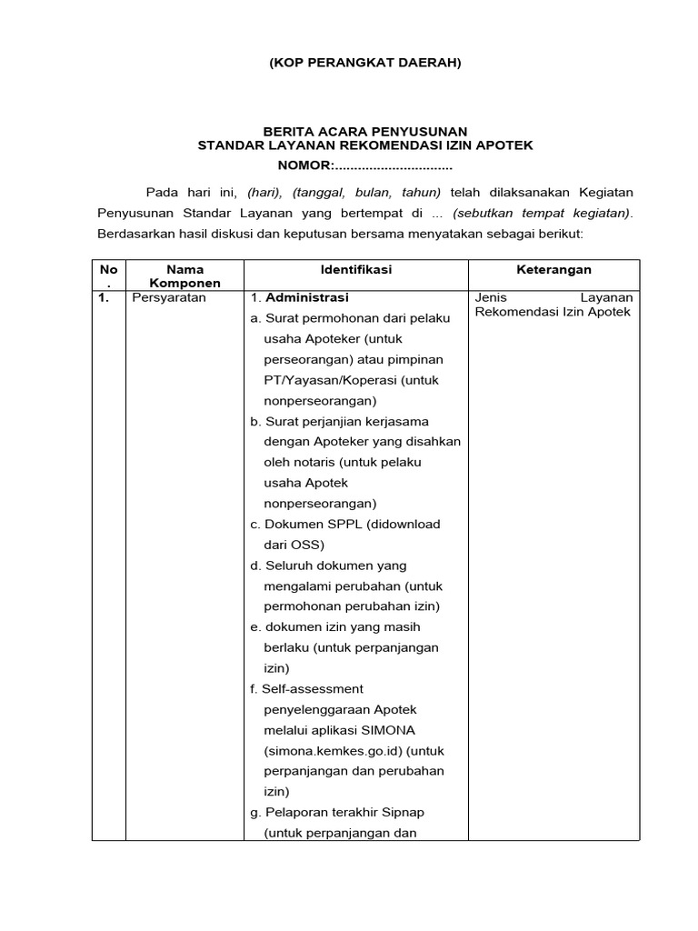 Apotek-Berita Acara Penyusunan Standar Pelayanan Penerbitan Sertifikat Standar Apotek | PDF