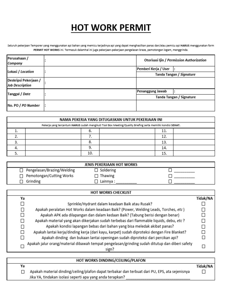 Form Hot Work PTW | PDF